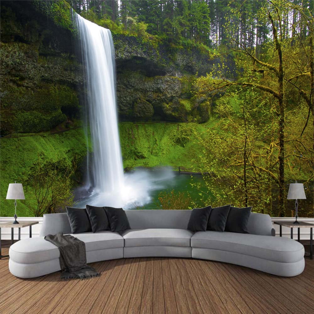 Natural Forest Landscape Tapestry Jungle Autumn Maple Trees Waterfall ...