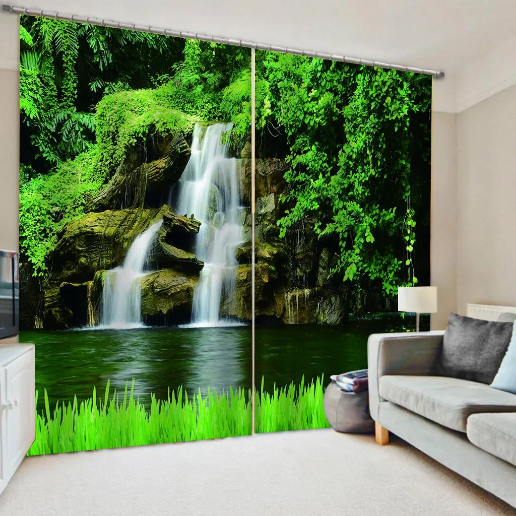 Natural Forest Landscape Waterfall Window Curtains for Living Room ...