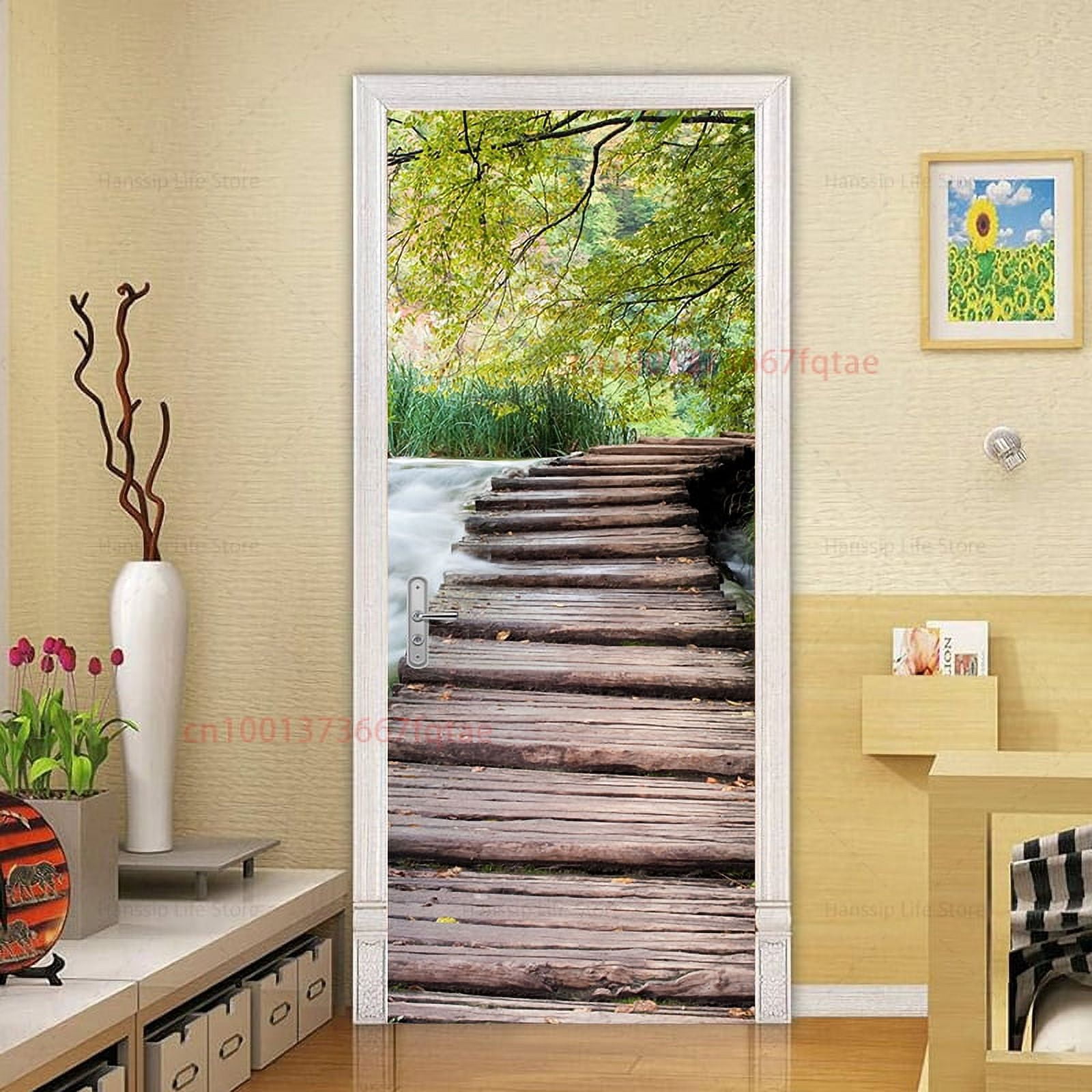 Natural Forest Stairsway Door Design Wallpaper Peel and Stick 3D Vision ...