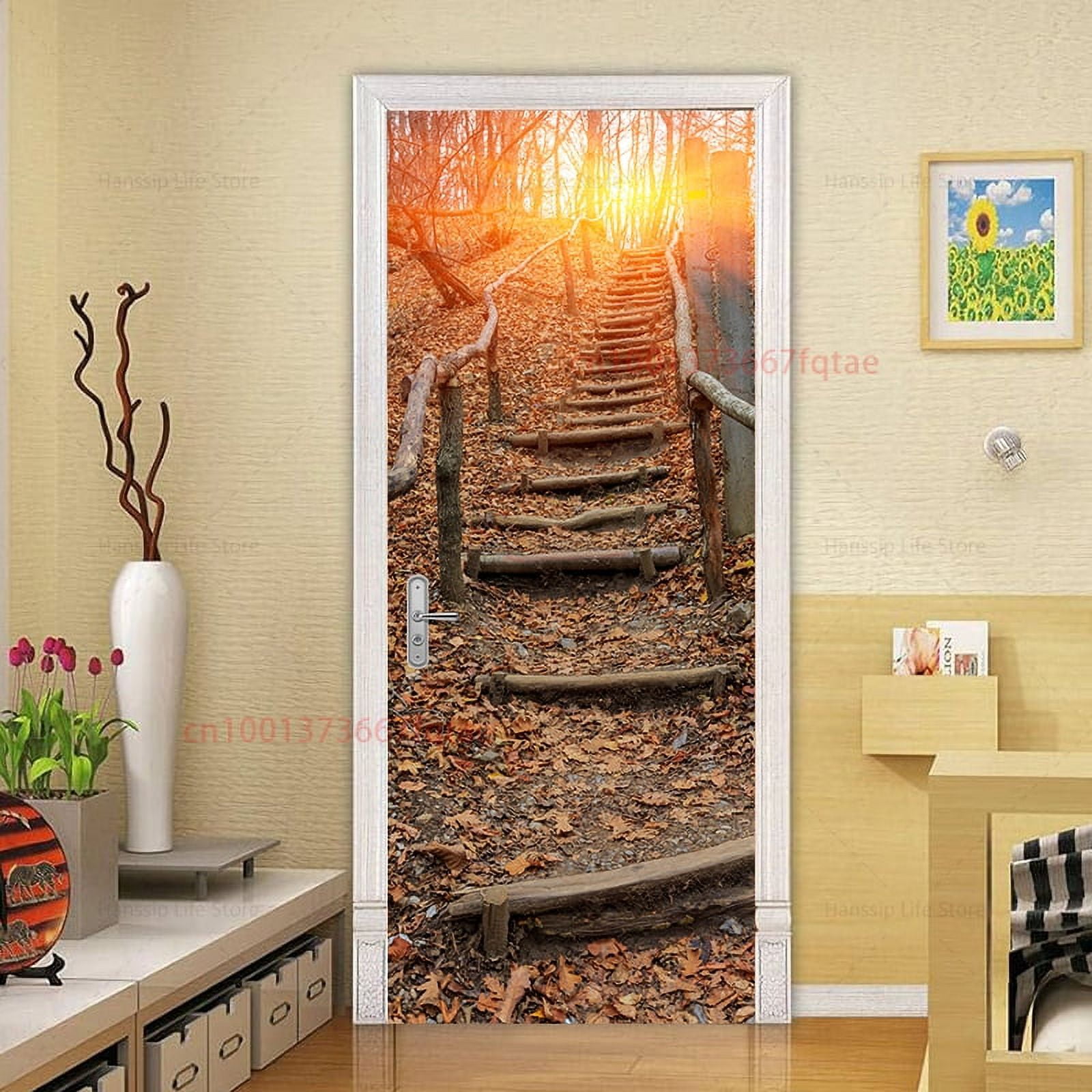 Natural Forest Stairsway Door Design Wallpaper Peel and Stick 3D Vision ...