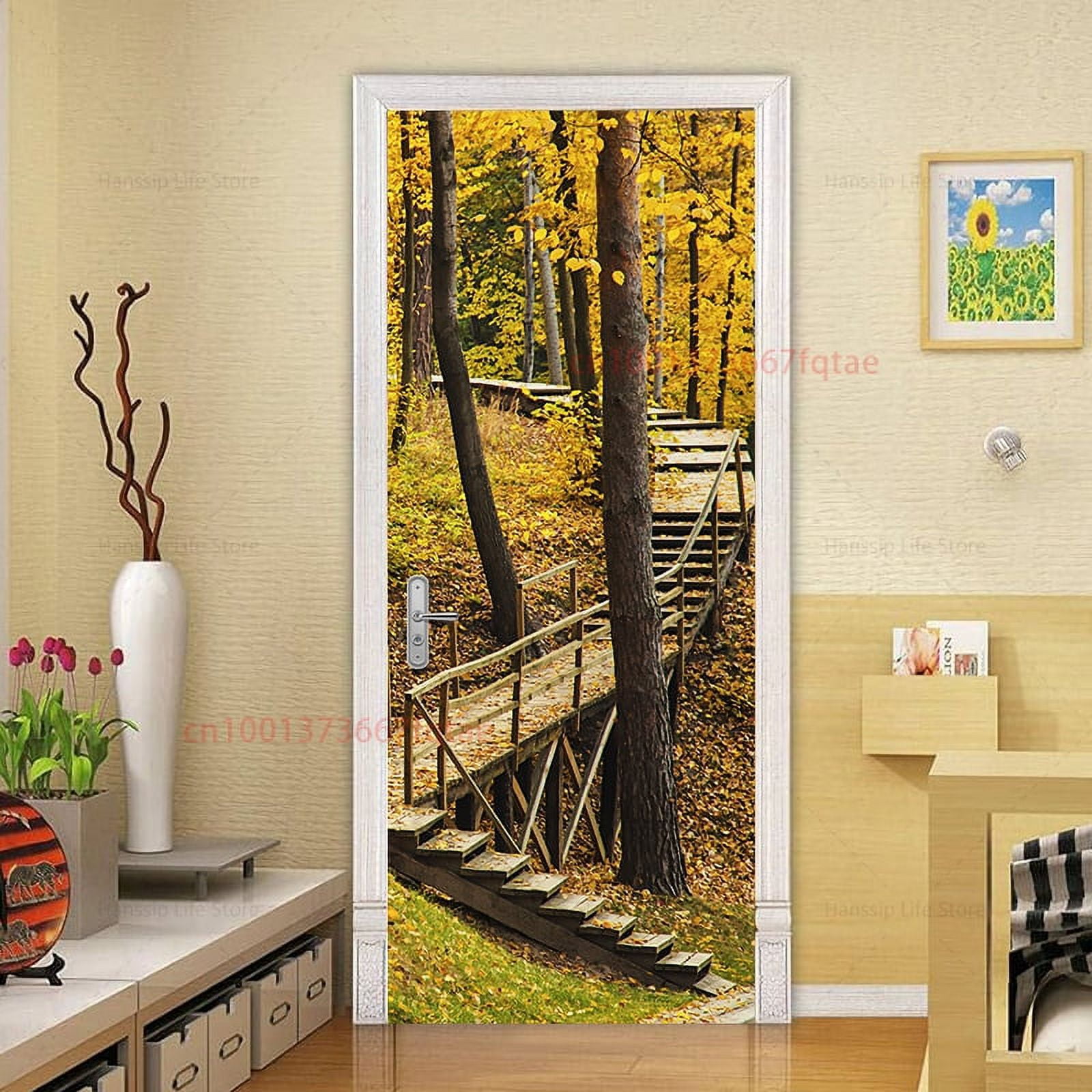 Natural Forest Stairsway Door Design Wallpaper Peel and Stick 3D Vision ...