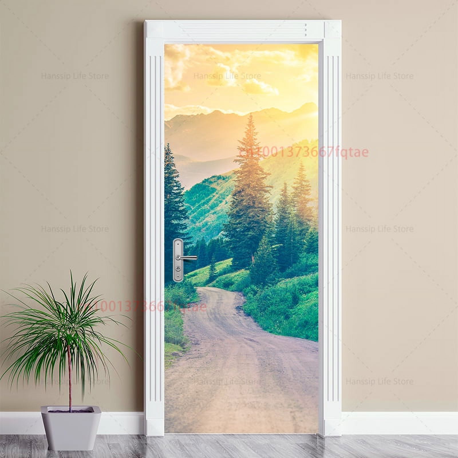 Natural Forest Stairsway Door Design Wallpaper Peel and Stick 3D Vision ...