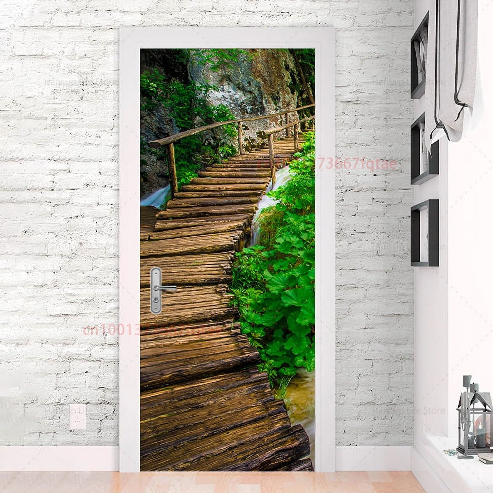 Natural Forest Stairsway Door Design Wallpaper Peel and Stick 3D Vision ...