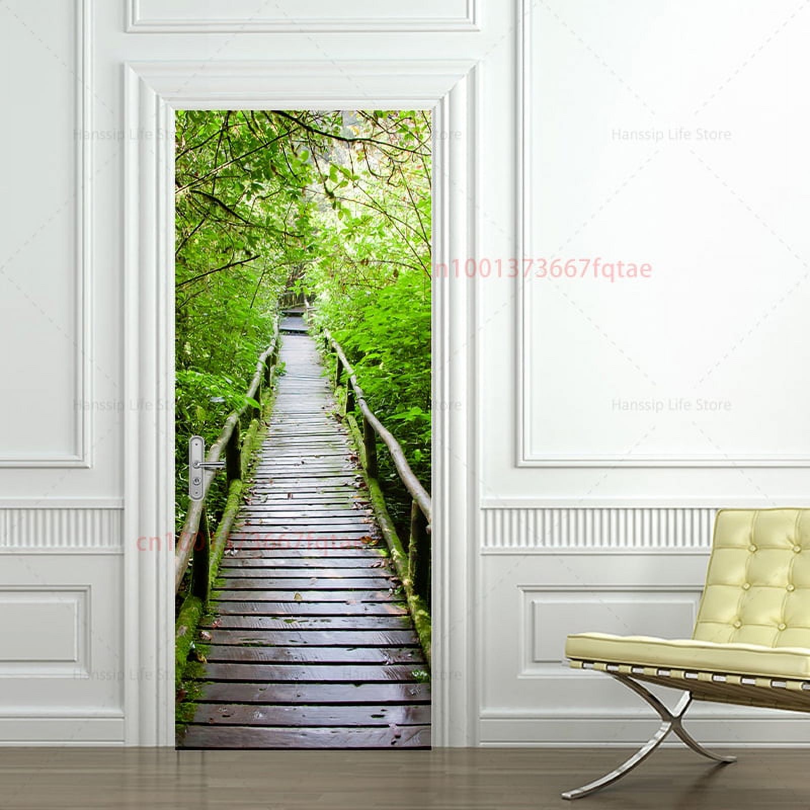 Natural Forest Stairsway Door Design Wallpaper Peel and Stick 3D Vision ...