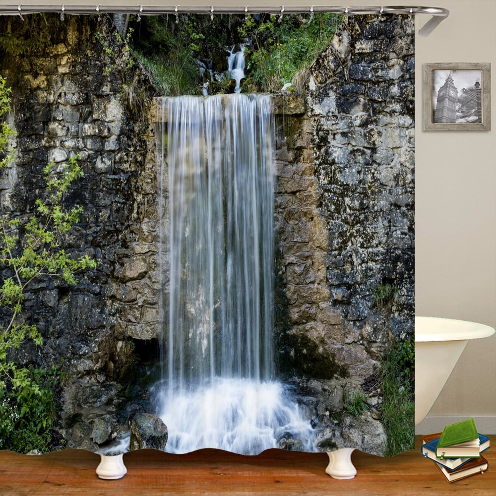 Natural Forest Waterfall Scenery Shower Curtain Bath Waterproof ...