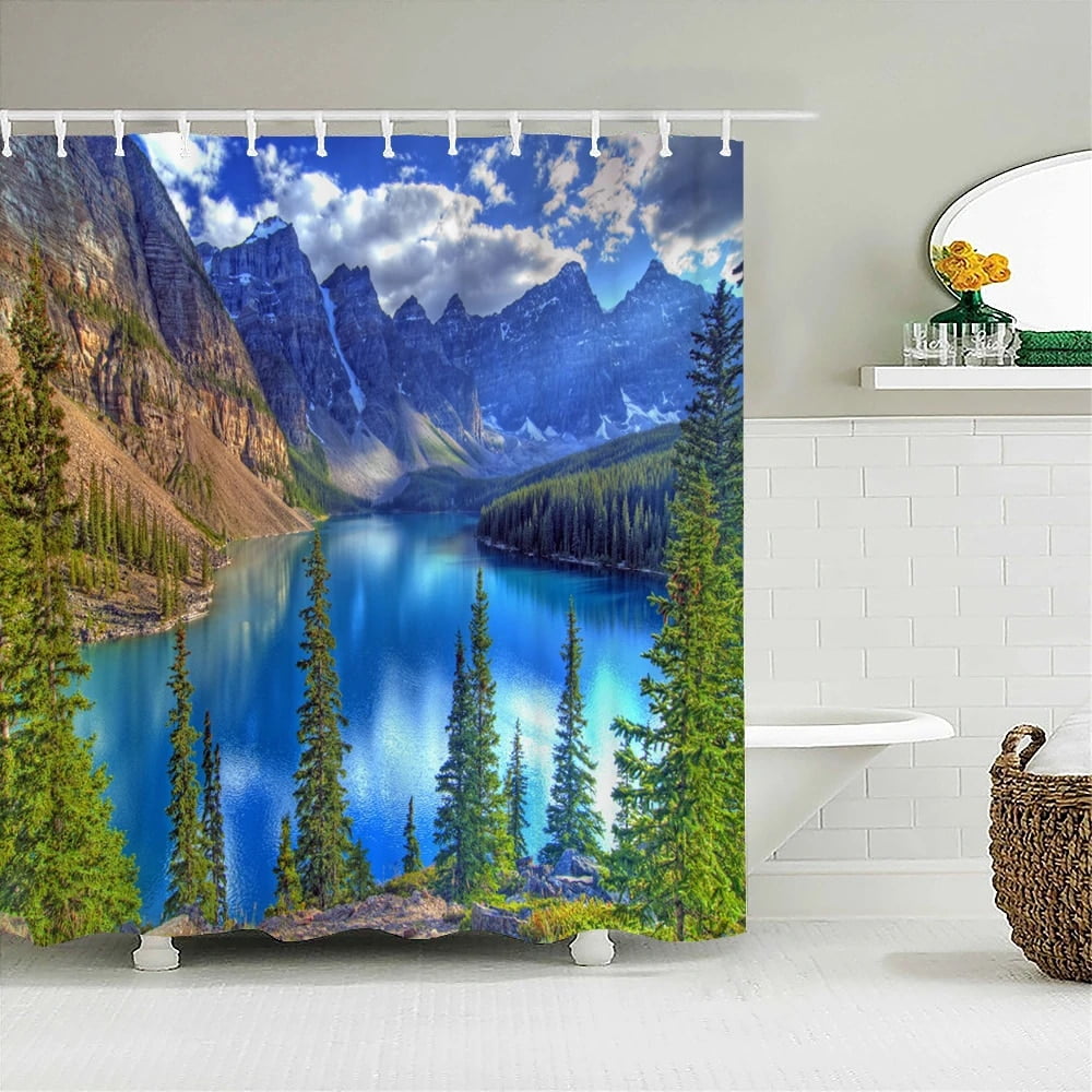 Natural Forest Waterfall Scenery Waterproof Shower Curtains Rainforest ...