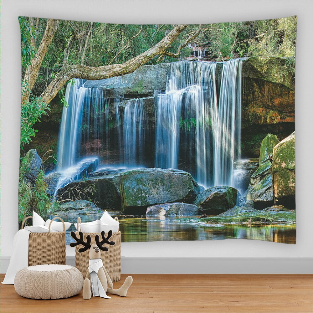 Natural Forest Waterfall landscape Printed Large Wall Tapestry Hippie ...