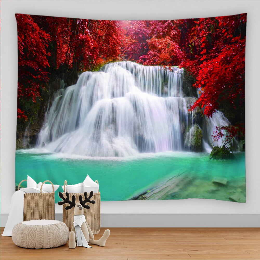 Natural Forest Waterfall landscape Printed Large Wall Tapestry Hippie ...