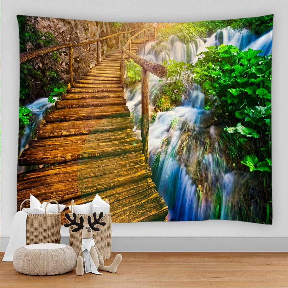 Natural Forest Waterfall landscape Printed Large Wall Tapestry Hippie ...