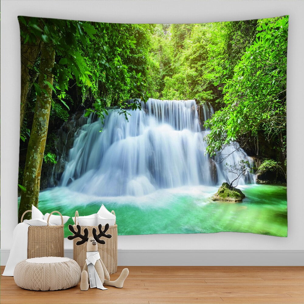 Natural Forest Waterfall landscape Printed Large Wall Tapestry Hippie ...