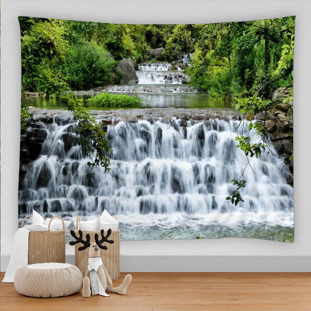 Natural Forest Waterfall landscape Printed Large Wall Tapestry Hippie ...