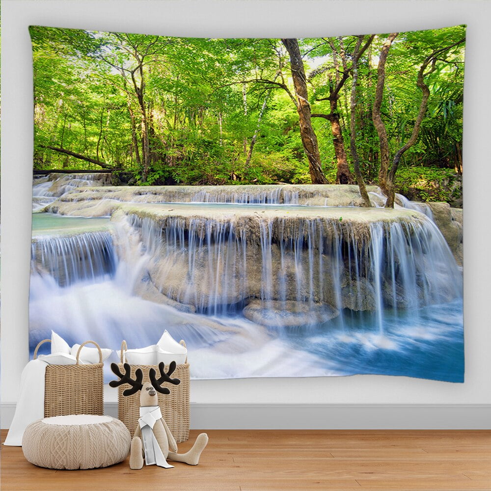 Natural Forest Waterfall landscape Printed Large Wall Tapestry Hippie ...