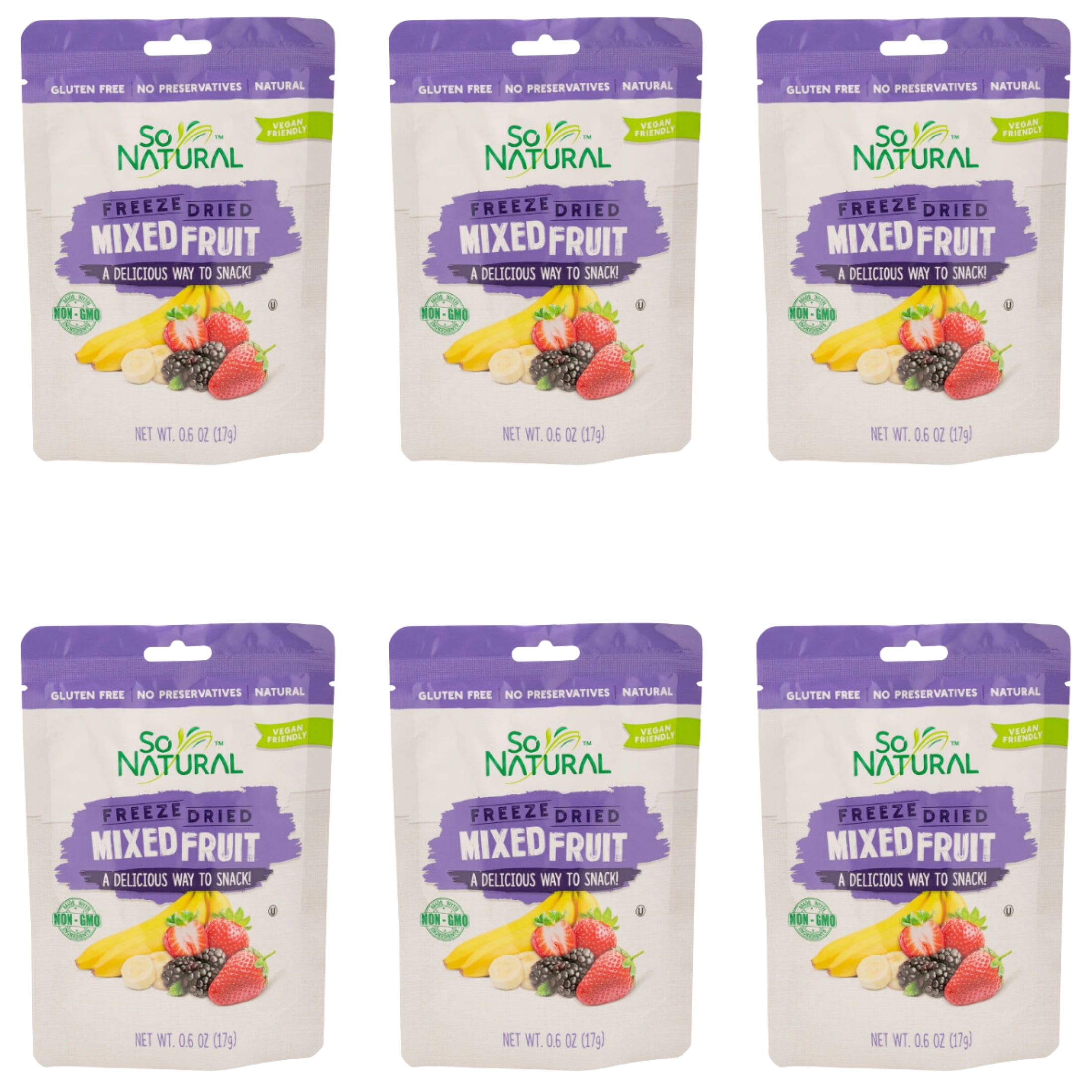 So Natural Freeze Dried Mixed Fruit, 0.6oz Pack of 6, Healthy Vegan ...