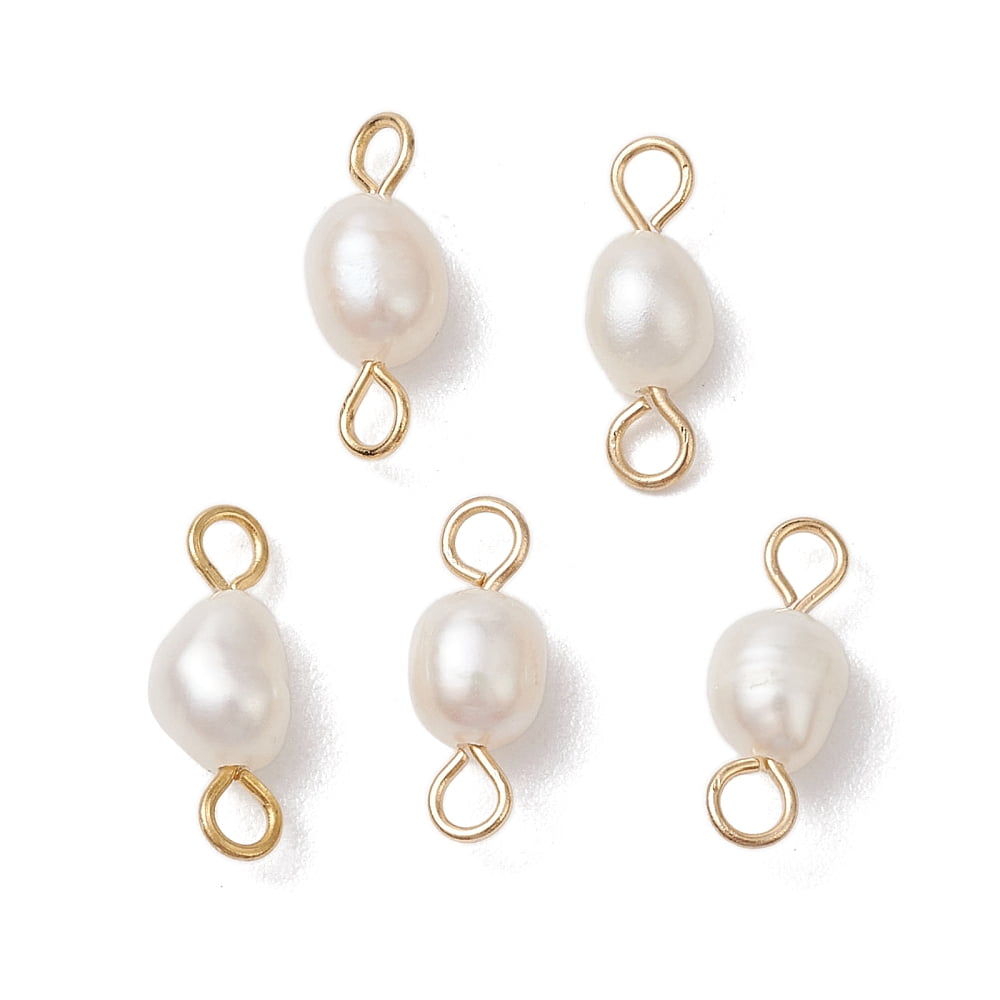Natural Freshwater Pearl Potato Connector Charms with 304 Stainless ...