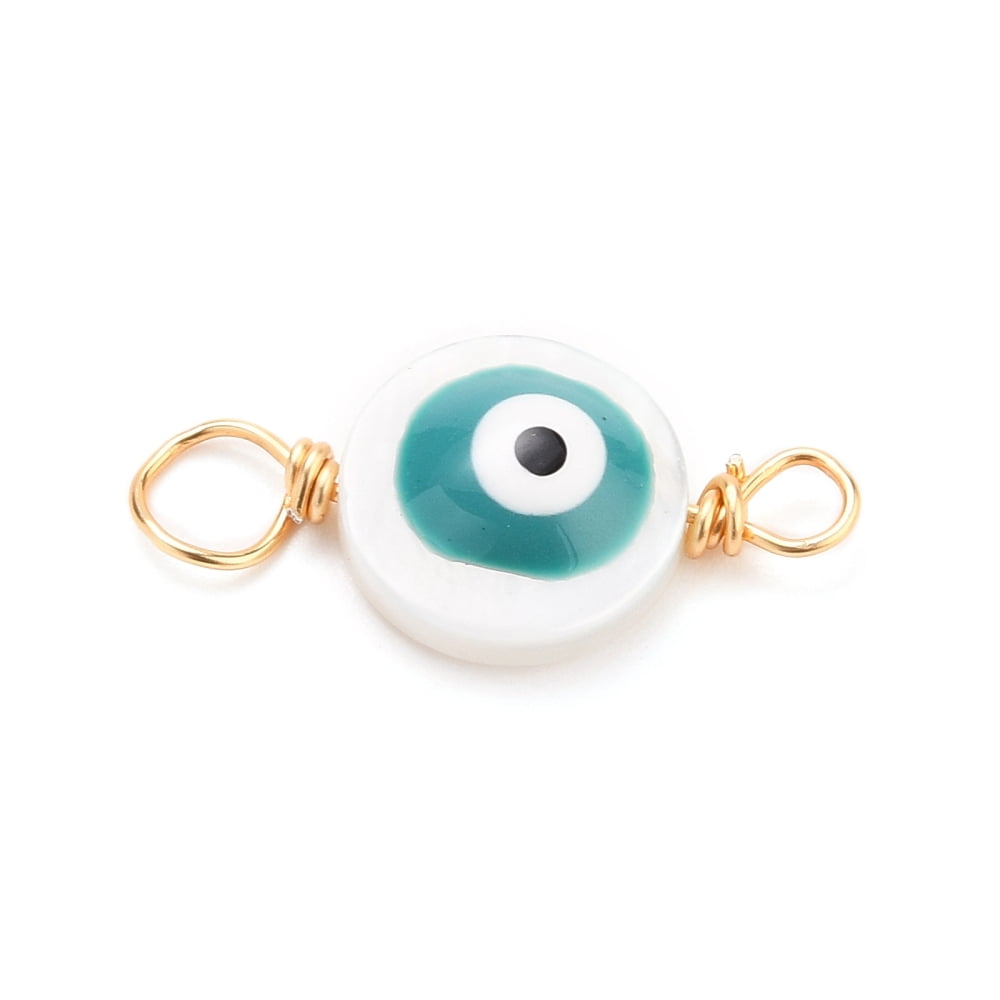 Natural Freshwater Shell Links with Copper Wire Evil Eye Real 18K Gold ...