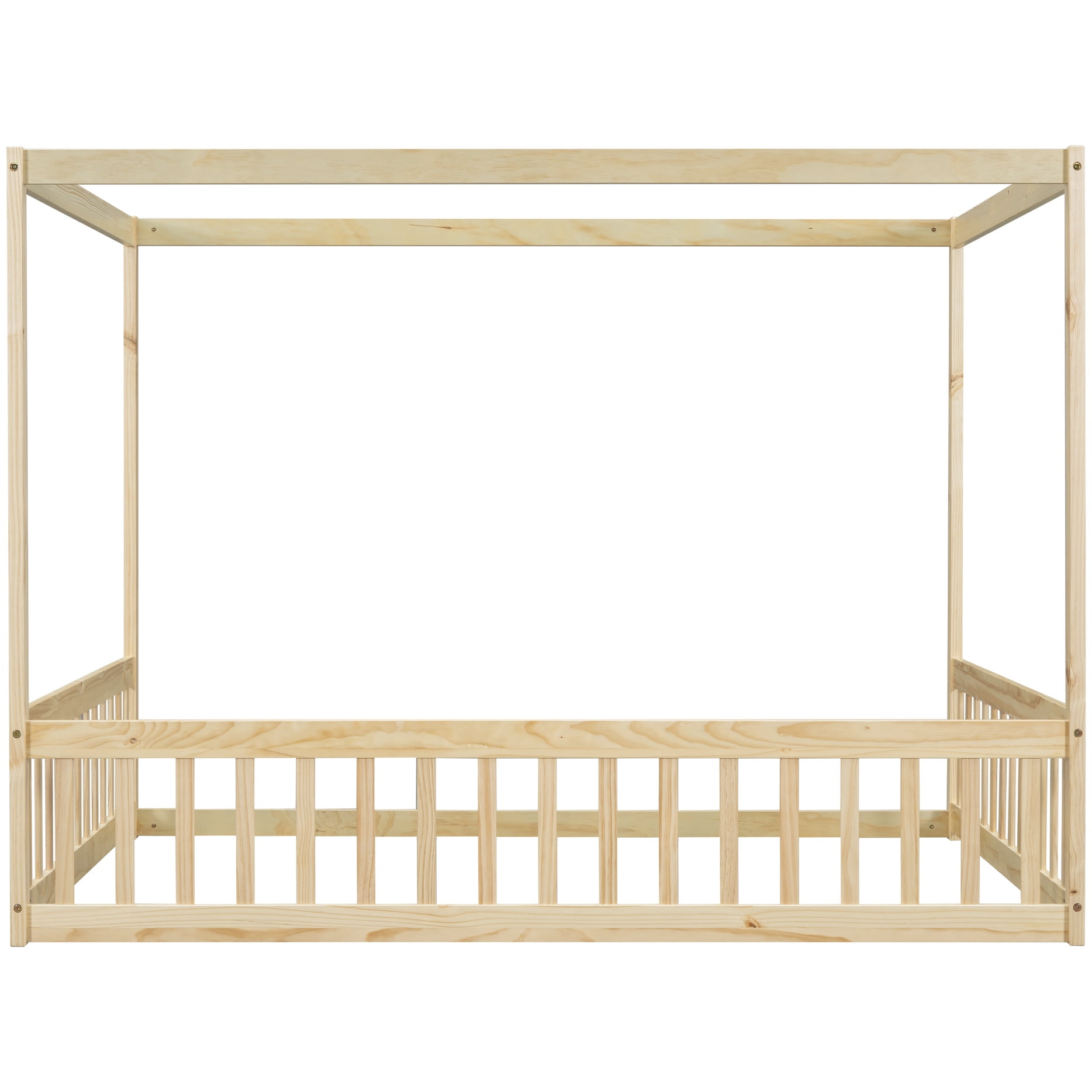 Natural Full Size Canopy Bed With Guardrails - Provide A Serene Rest ...