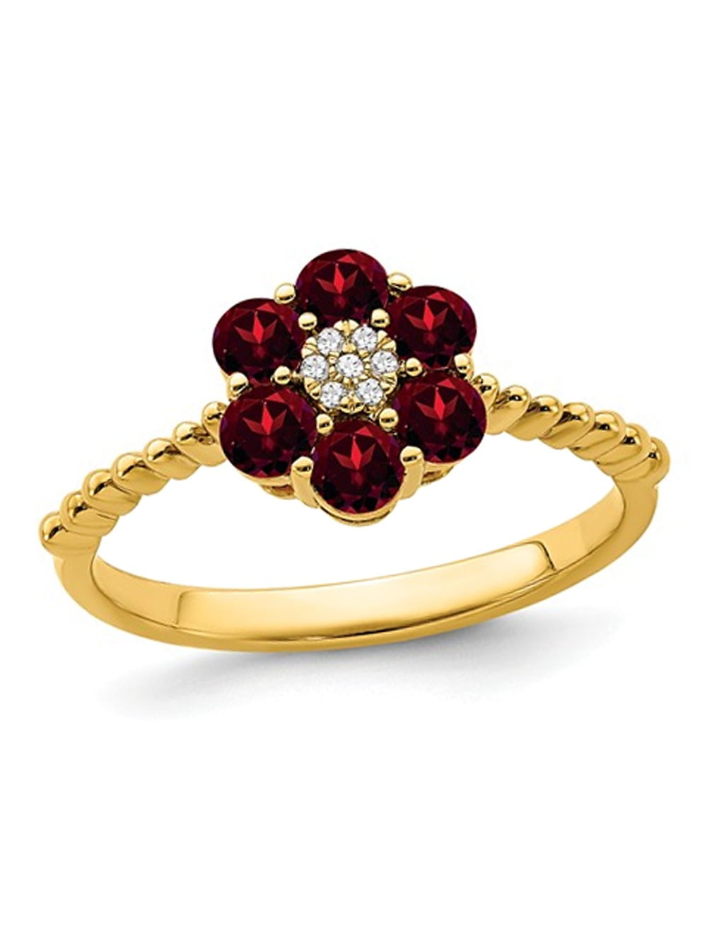 Natural Garnet Flower Ring 9/10 Carat (Ctw) in 14K Yellow Gold ...
