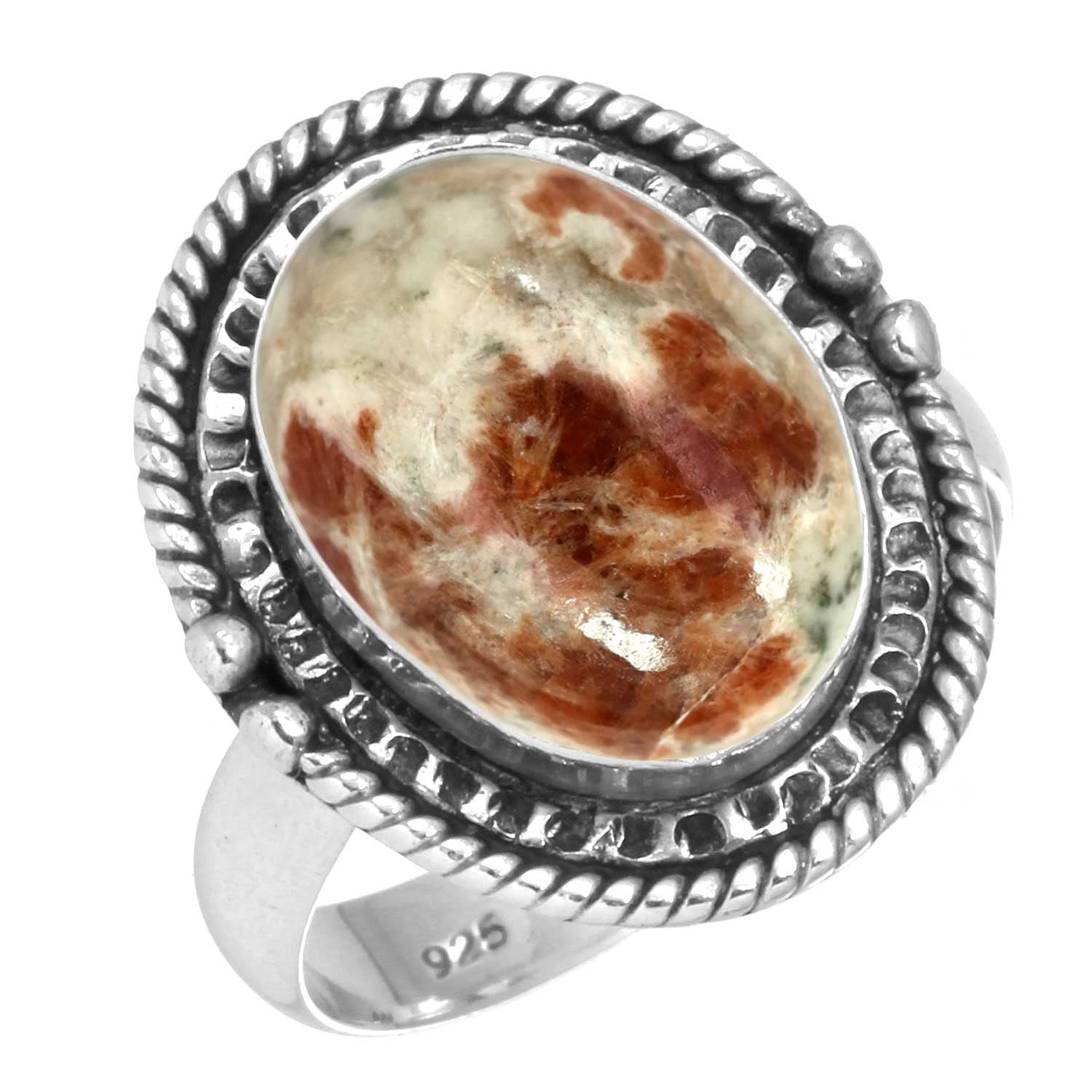 Natural Garnet In Limestone Ring 925 Sterling Silver Handmade Jewelry ...