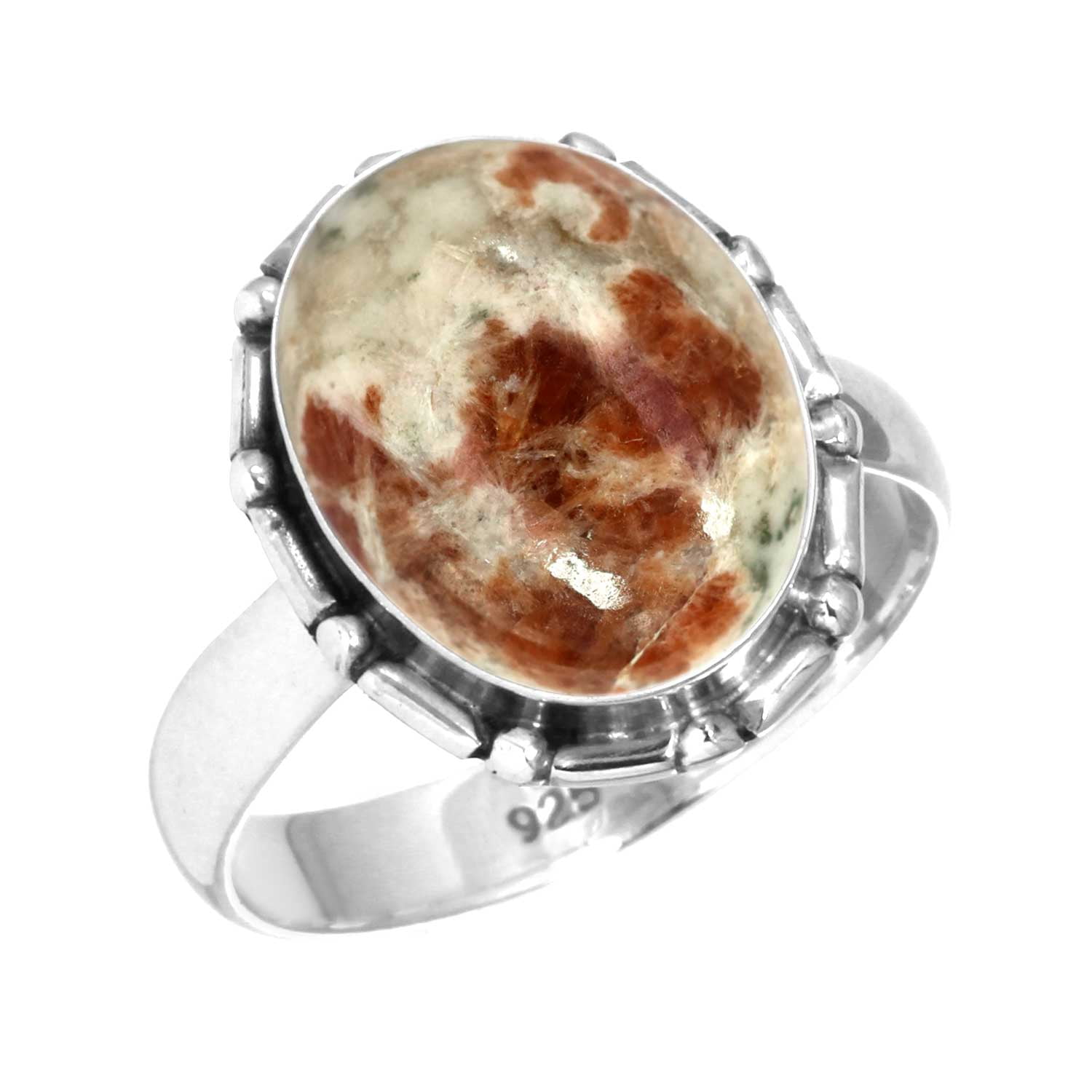 Natural Garnet In Limestone Women Jewelry 925 Sterling Silver Ring ...