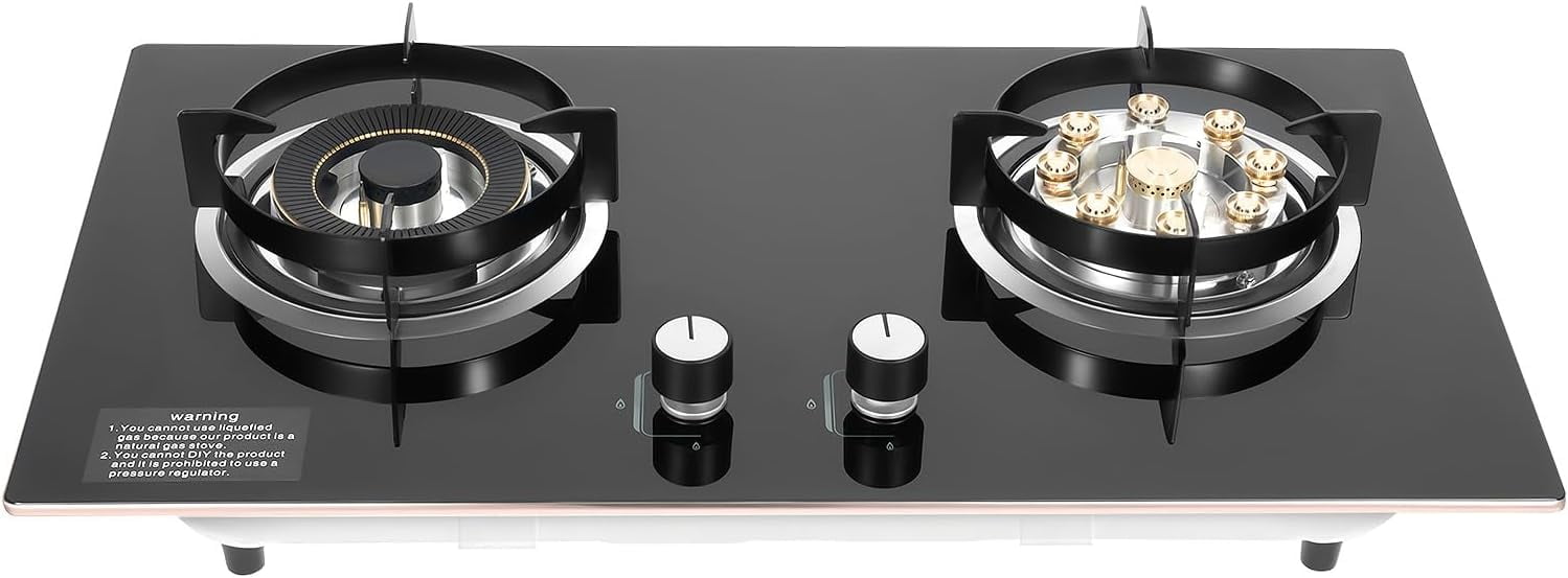 Natural Gas Cooktop, 2 Burner Natural Stove Gas Cooktop Tempered Glass ...
