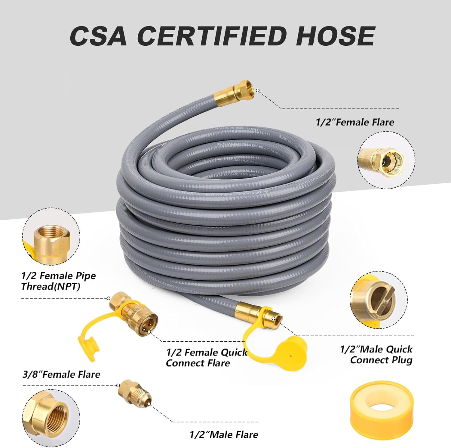 Natural Gas Hose 1/2 Inch 48Ft, Gas Line Hose with Quick Connect ...
