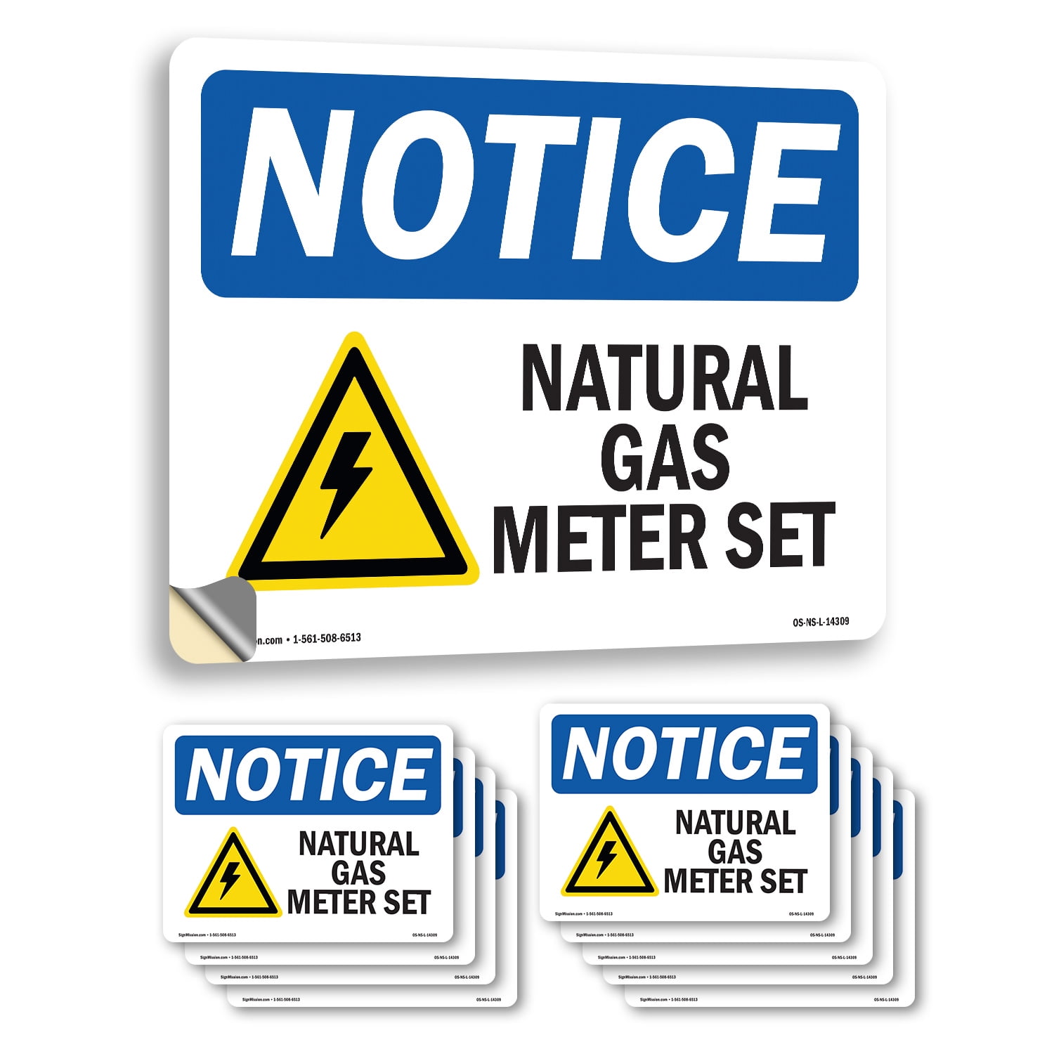 Natural Gas Meter Set With Symbol OSHA Notice Vinyl Decal Label 14 Inch ...