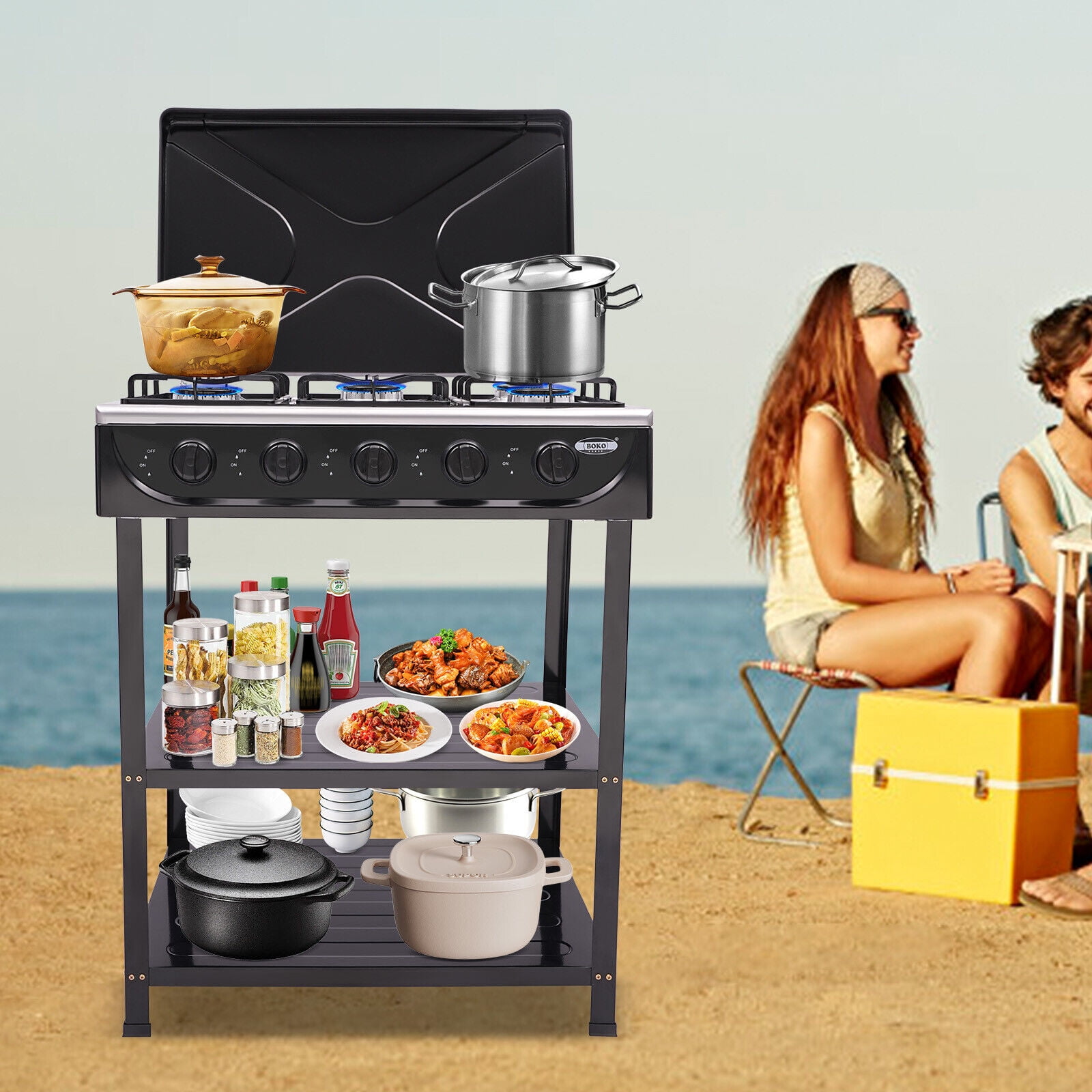 Natural Gas Stove with 5 Burners, Black Natural Gas Stove, Portable ...