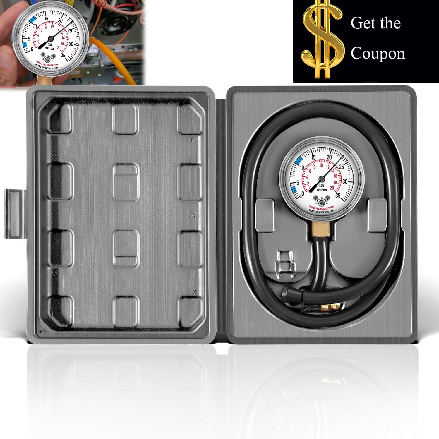 Natural Gas or LP Gas Manifold Pressure Test Kit with Gauge 0-35" W.C ...