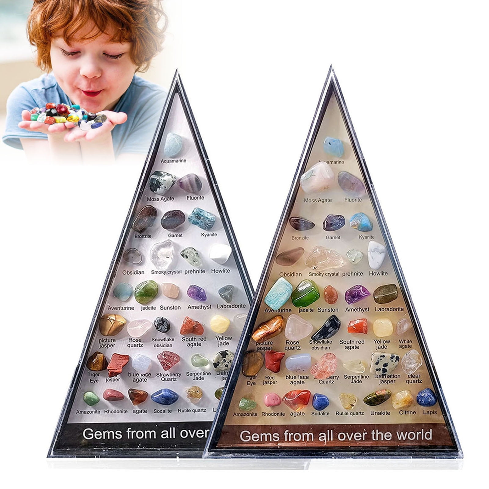 Natural Gemstone Set 36 Types of Gems with Display Case Rock Set ...