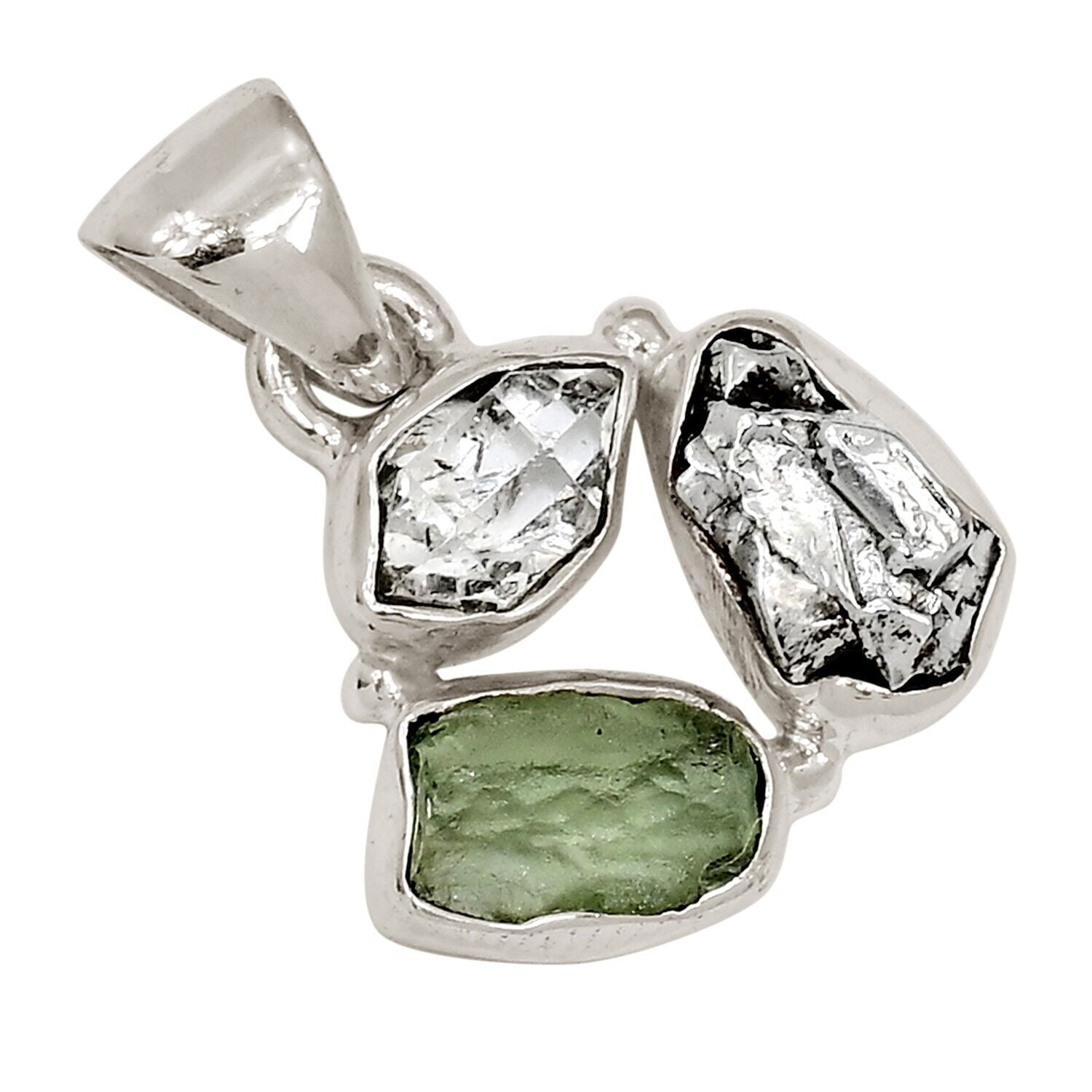 Natural Genuine Czech Moldavite & Herkimer Diamond 925 Silver Pendant ALLP-28573 - Walmart.com