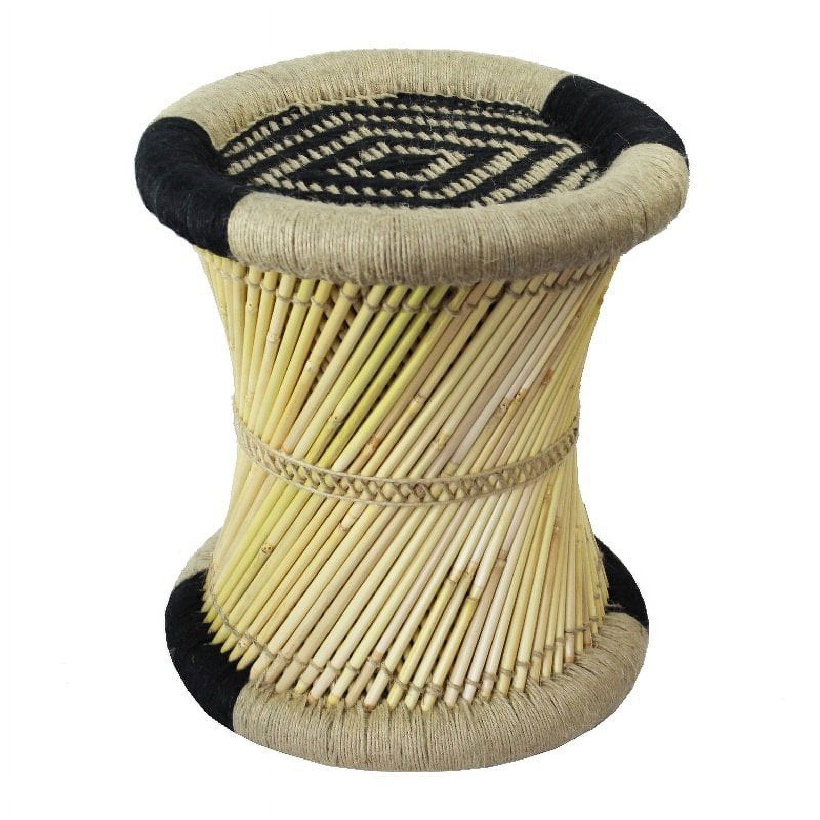 Natural Geo Moray Decorative Handwoven Jute Accent Stool Black Diamond ...