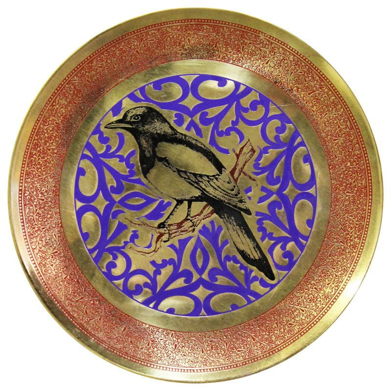 Natural Geo Robin on Branch Decorative Brass Accent Plate in Gold ...