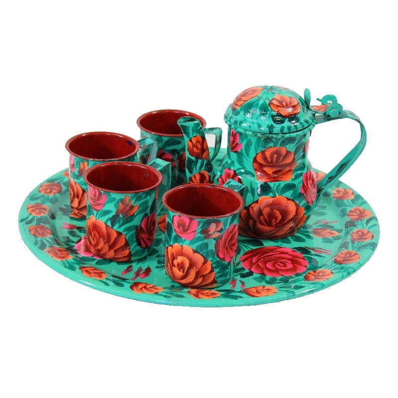 Natural Geo Turquoise Floral 6 Piece Decorative Steel Tea Set - Walmart.com