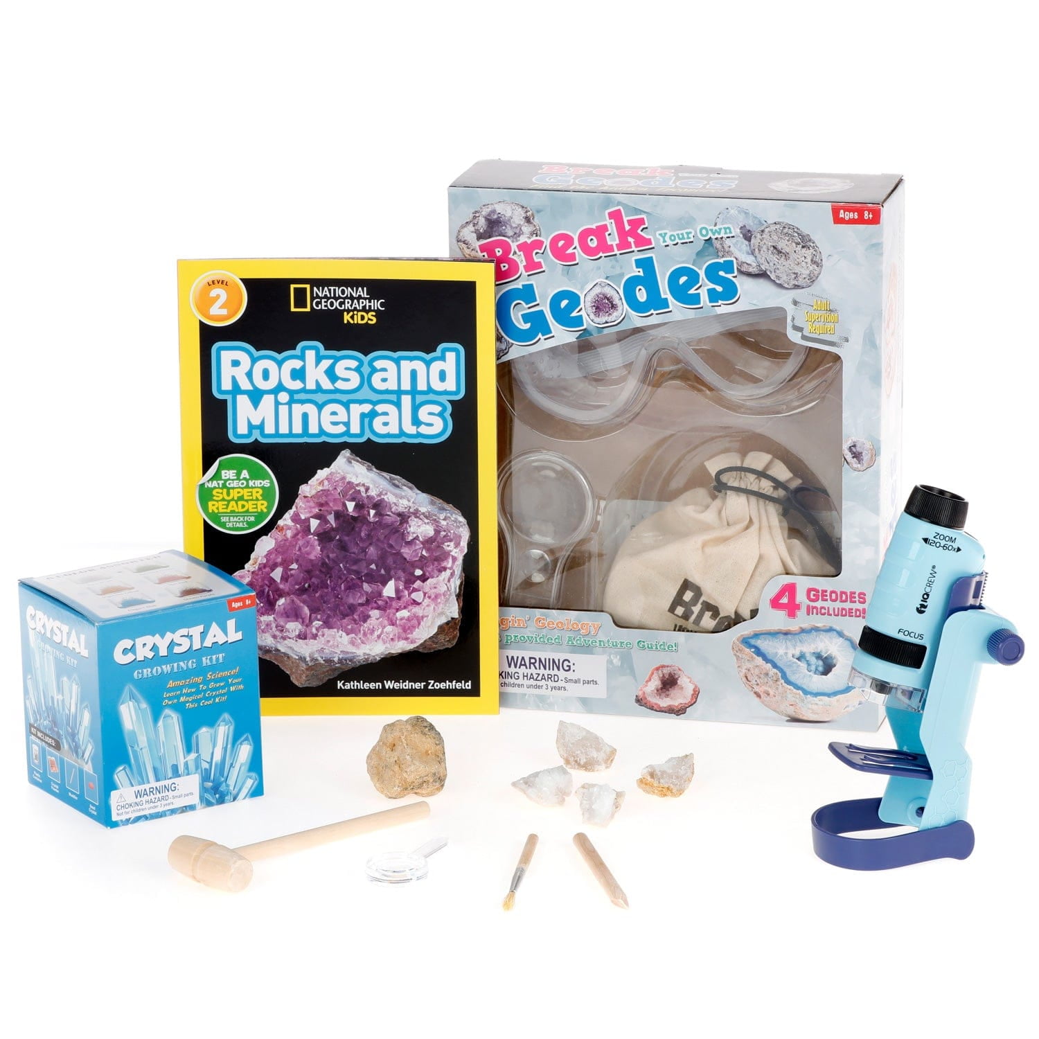 Natural Geode Adventure Kit 60X-120X Handheld Microscope+ Geode ...