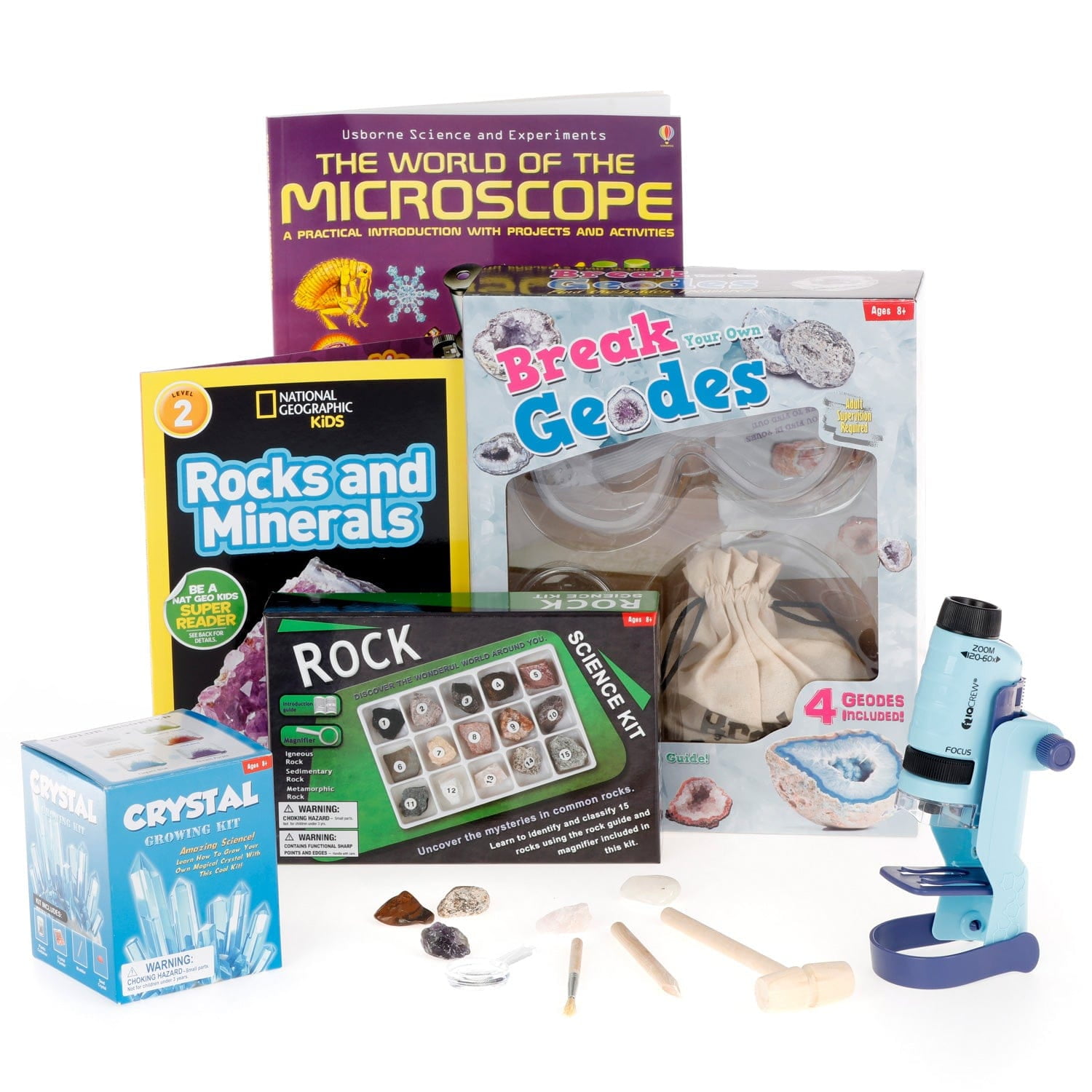 Natural Geode Discoverer Kit w Handheld Microscope, Geode Exploration ...