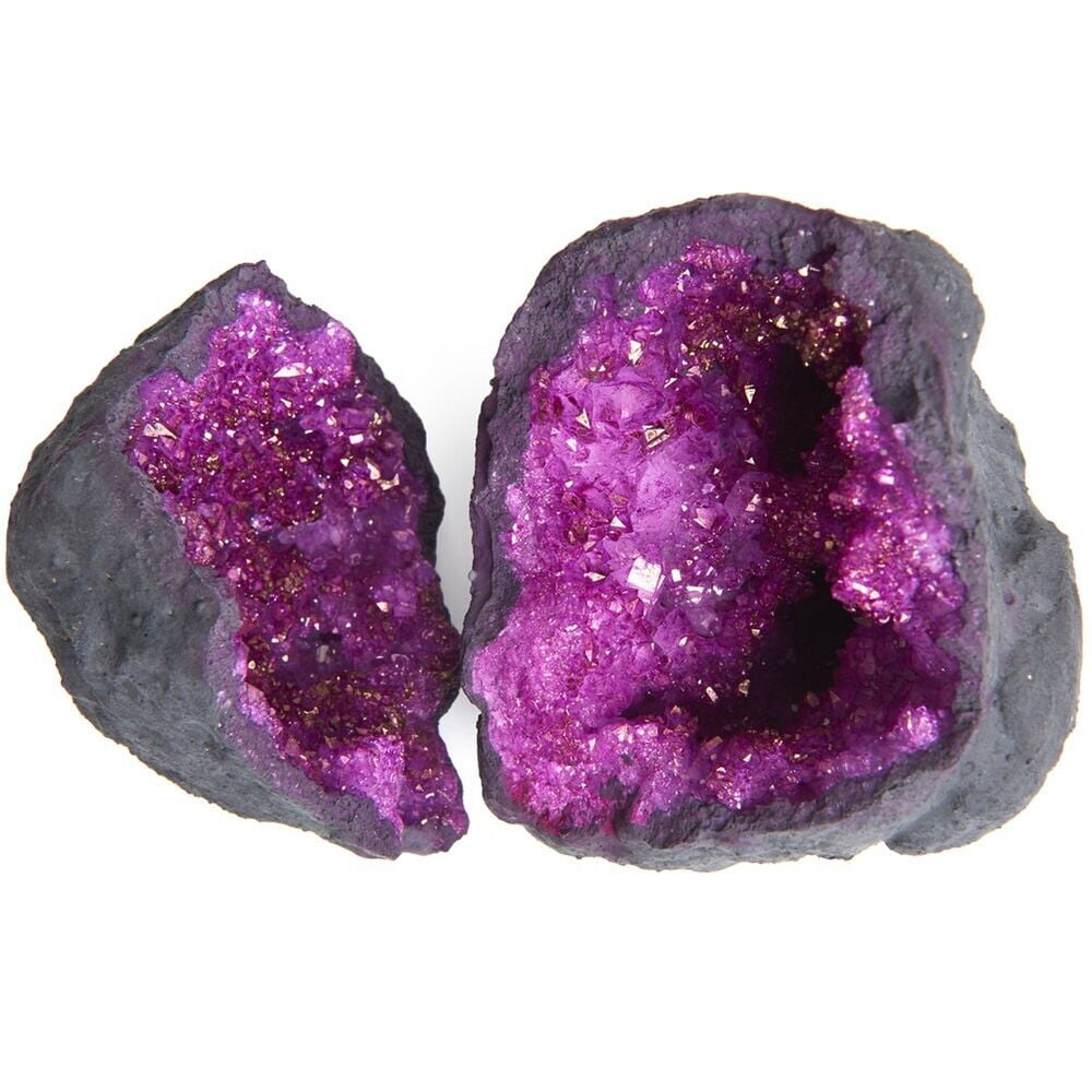Natural Geode Halves Dyed Pink with Pyrite Spray - Dispelling Fear and ...