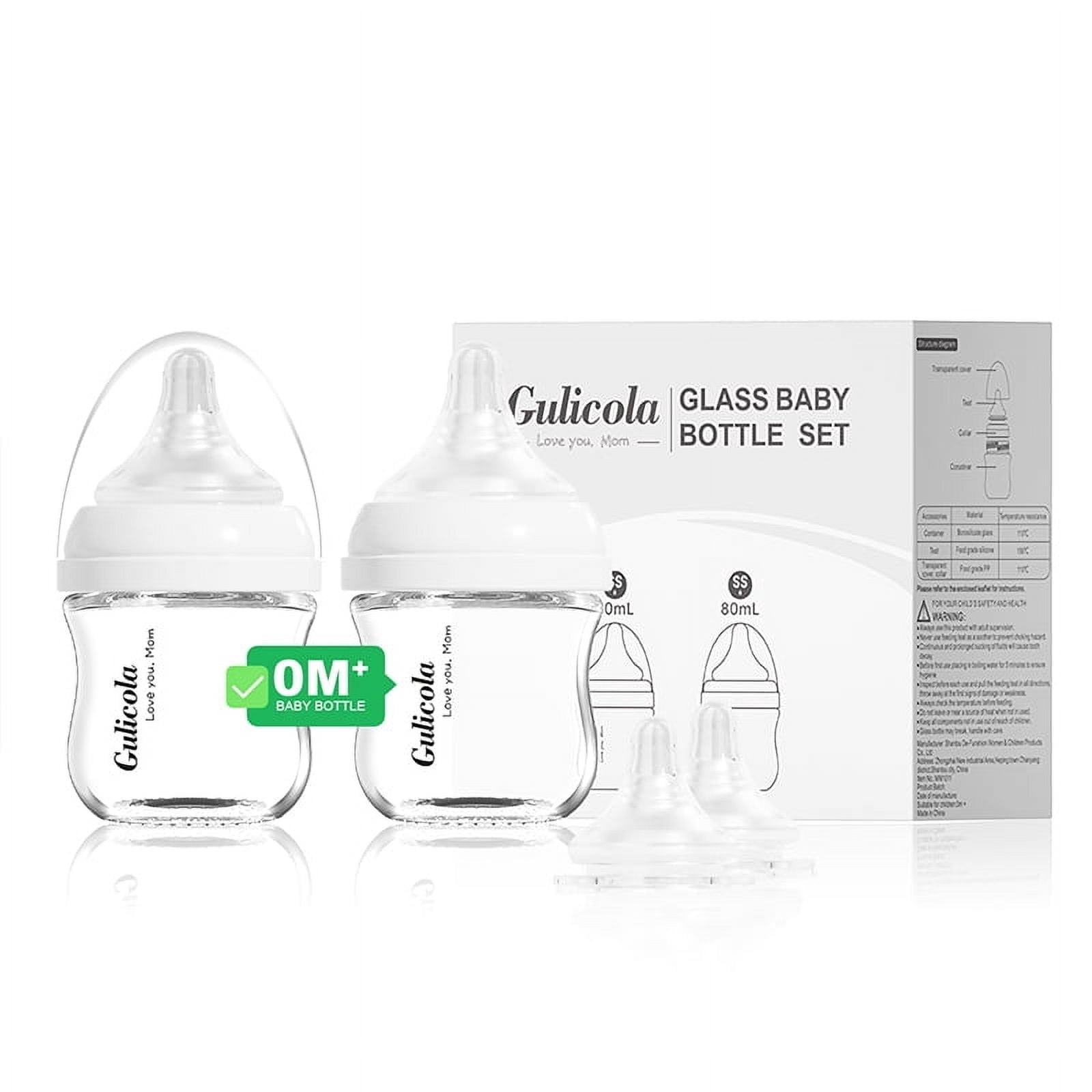 Natural Glass Baby Bottles Set 2 Pack, Newborn Boy Breastfeeding ...