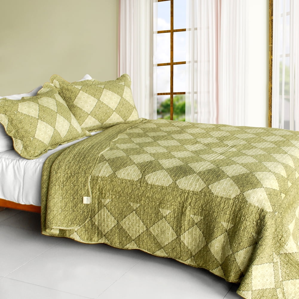 Natural Grace 3PC Vermicelli-Quilted Plaid Patchwork Quilt Set (Full ...
