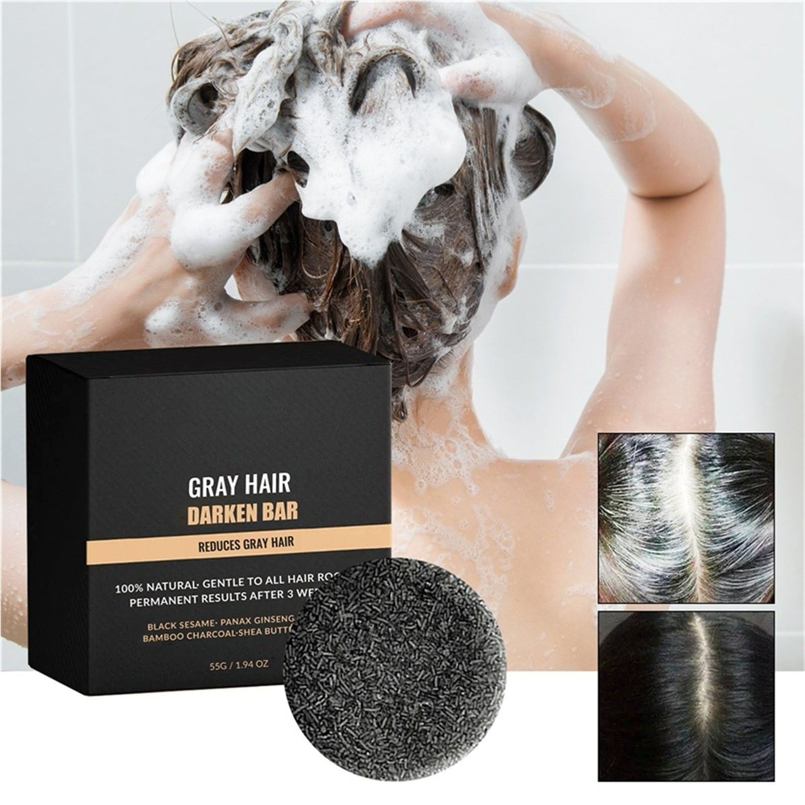 Natural Gray Hair Reverse Bar Soap - Darkening Shampoo Bar for Gray ...