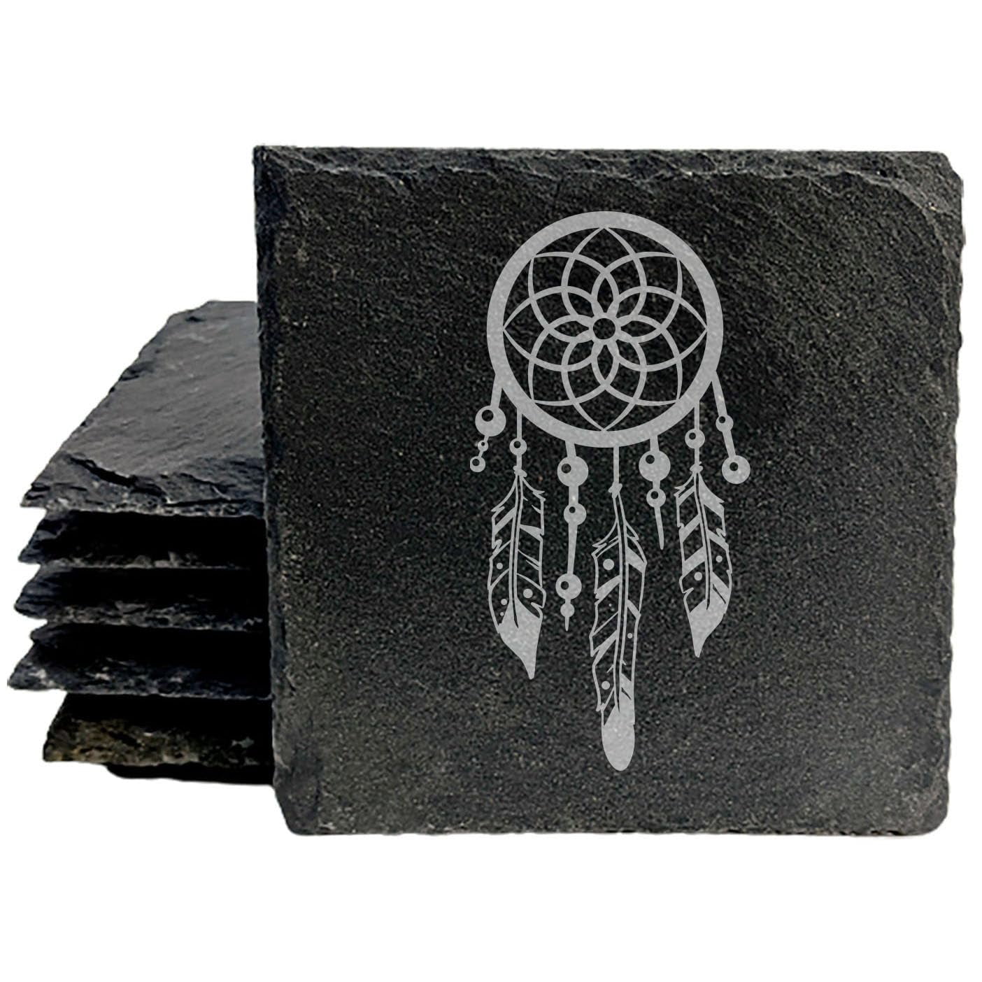 Natural Gray Slate Coasters with Beautiful Dream Catcher Design ...