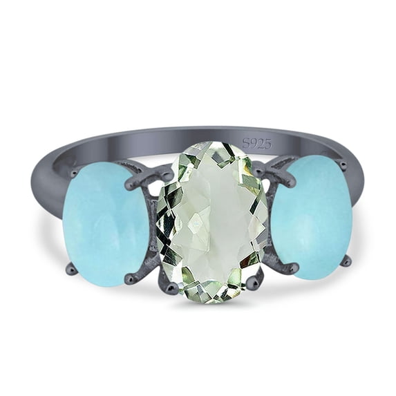 Natural Green Amethyst Prasiolite Black Tone Silver Size-6 Art Deco ...