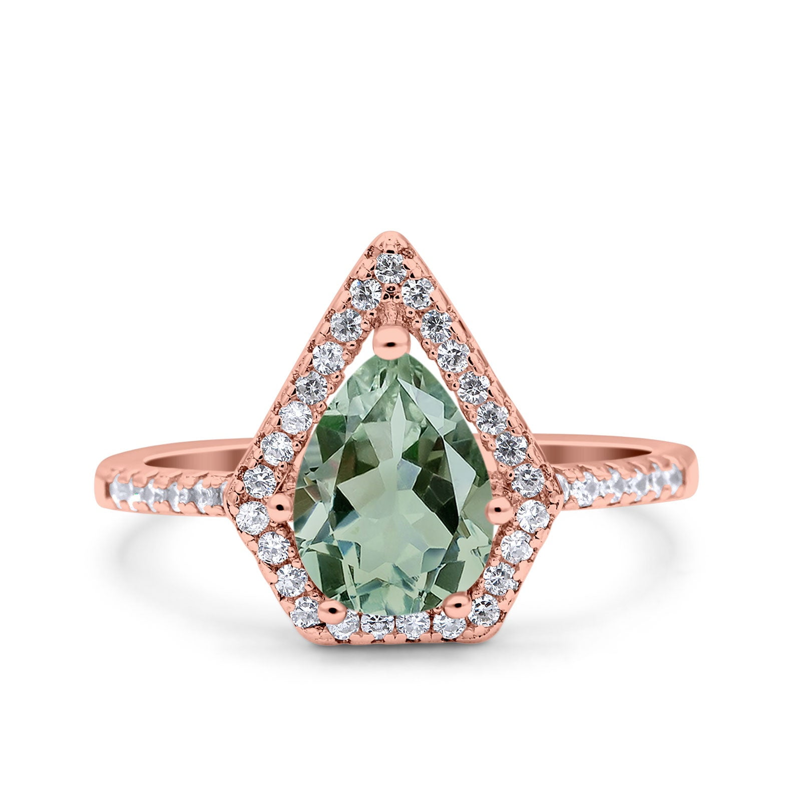 Natural Green Amethyst Prasiolite Rose Tone Silver Size-6 Art Deco Pear ...