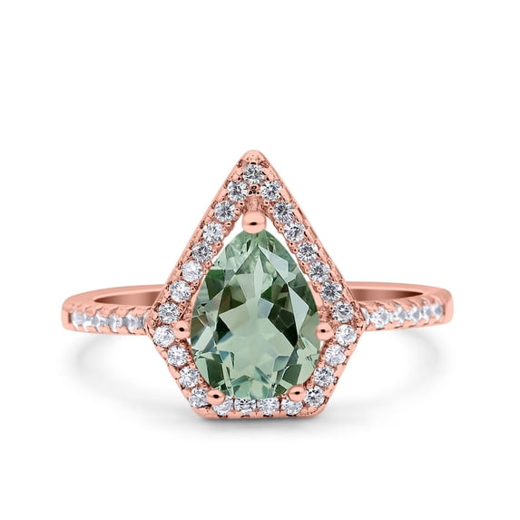 Natural Green Amethyst Prasiolite Rose Tone Silver Size-6 Art Deco Pear ...