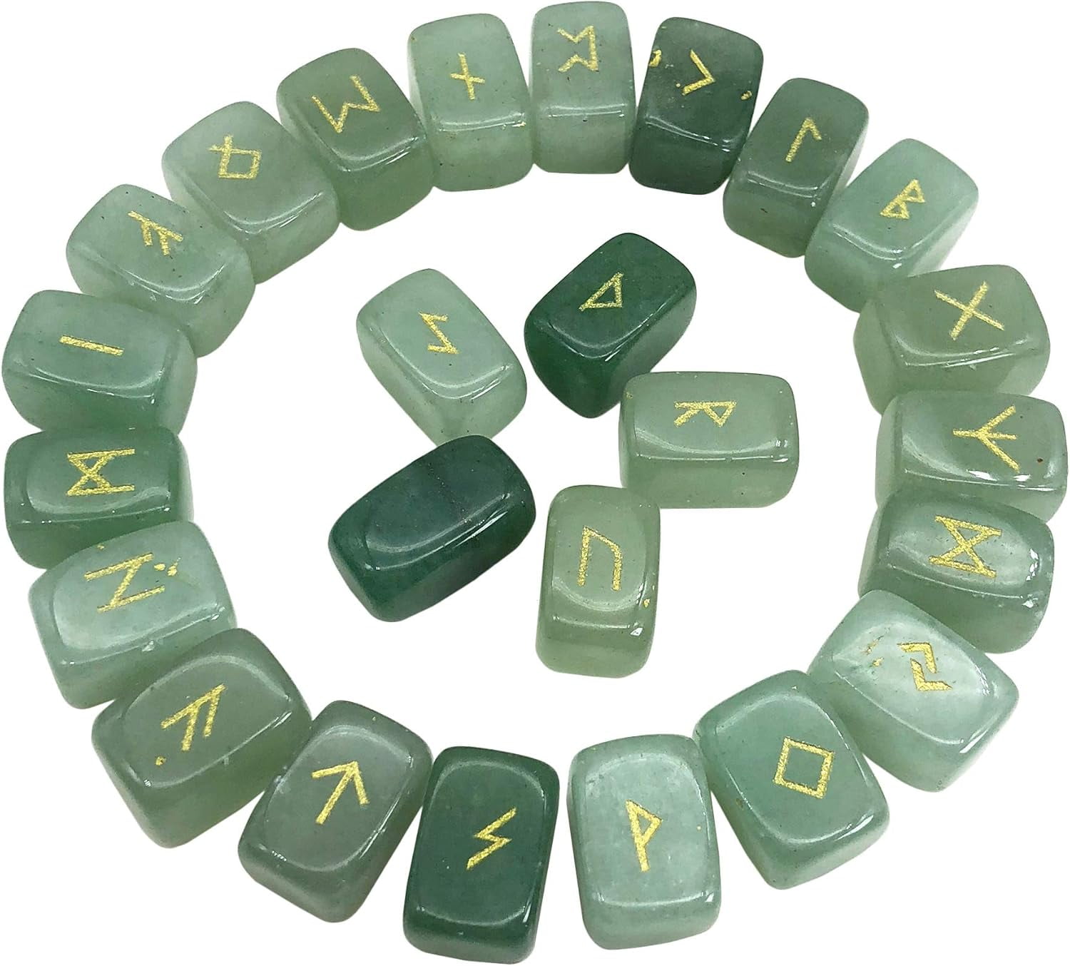 Natural Green Aventurine Futhark Viking Rune Stone Set with Engraved ...