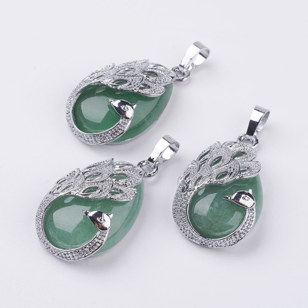 Natural Green Aventurine Pendants with Brass Finding Teardrop with ...
