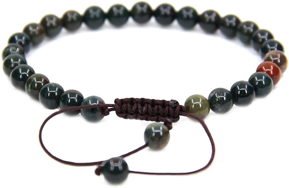 Natural Green Bloodstone Heliotrope Gemstone 6mm Round Beads Adjustable ...