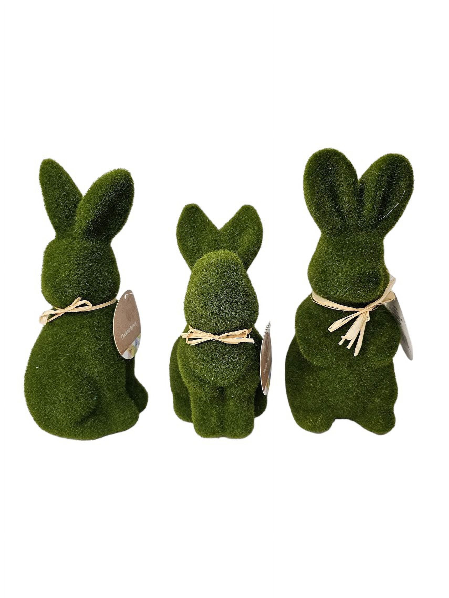 Natural Green Flocked Bunny Figurines, 9.5-in. Set of 3 Easter Decor ...