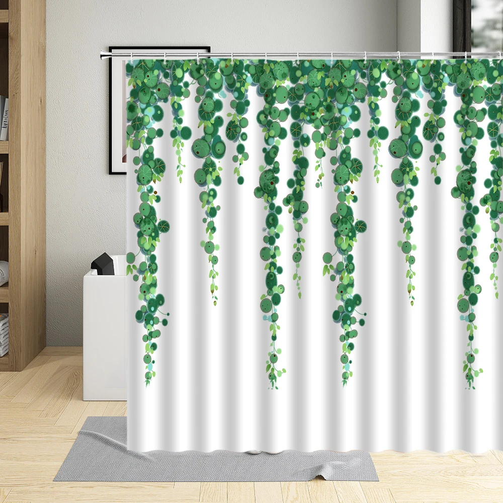 Natural Green Leaf r Screens Shower Curtain Spring Plant Climbing Vine ...