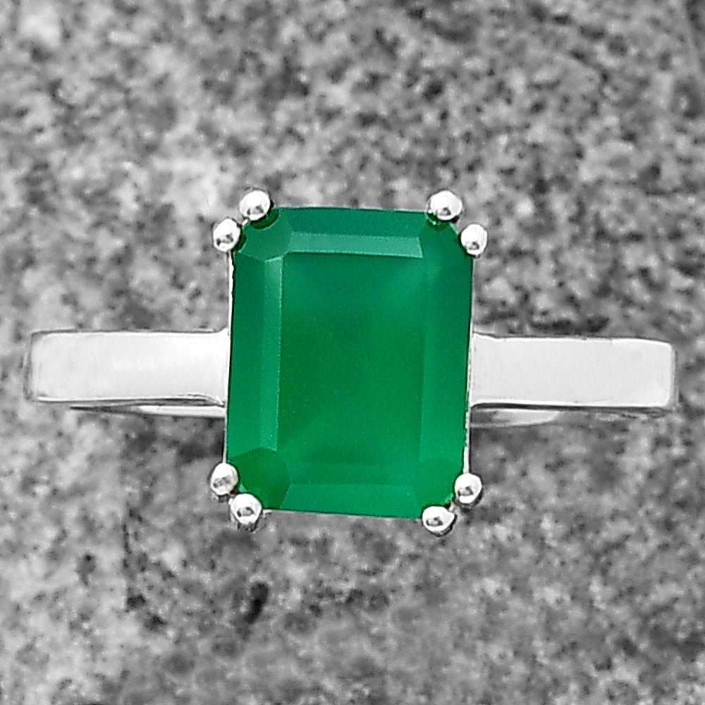 Natural Green Onyx 925 Sterling Silver Ring s.8 Jewelry DGR1110_G_8 R ...
