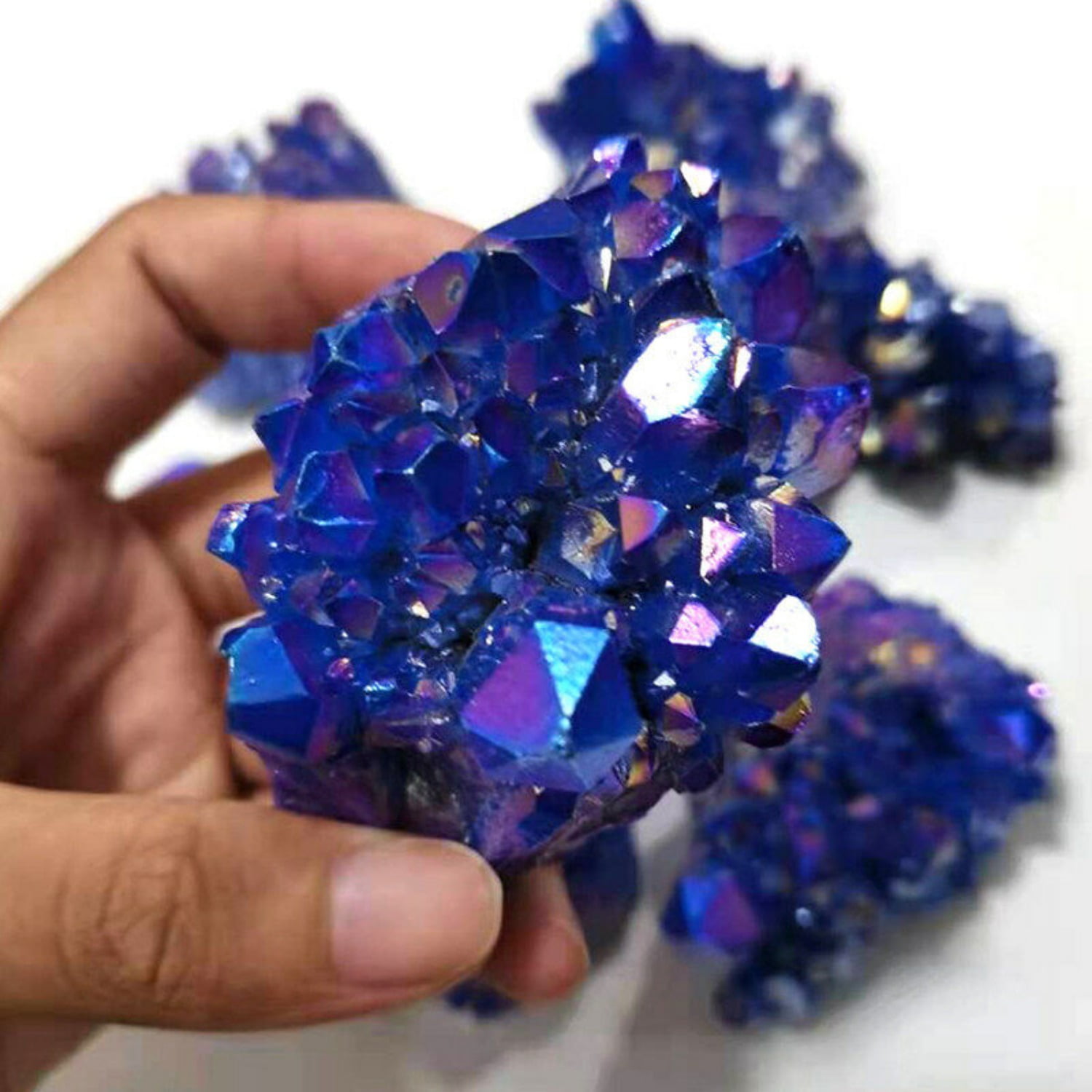 Natural Halo Blue Titanium, Quartz Gemstone Mineral Crystal Cluster ...